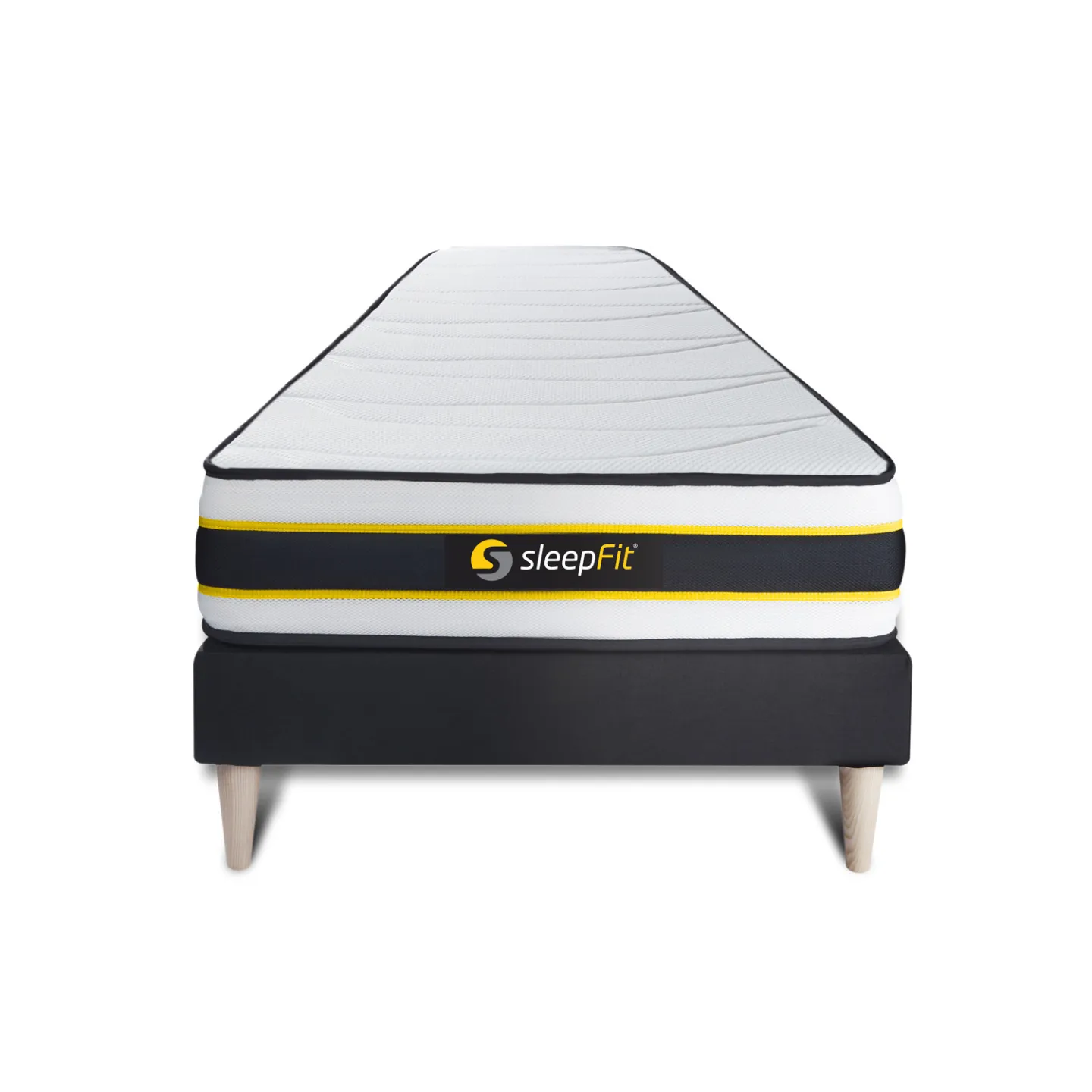 Ensemble Matelas Sommier 90x200 cm - Sommier Noir (déjà monté) - Flexy